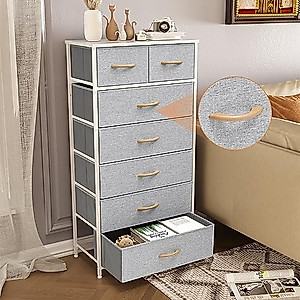 VredHom Tall Dressers for Bedroom, 7 Drawers Dresser Fabric Storage Closets Storage Units Organizer Tower Steel Frame Wooden Top for Bedroom, Hallway,Nursery, Entryway(Light Grey)