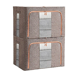 Clothes Storage Organizer with Metal Frame (Set of 2), Extra Large 66L | Foldable Storage Bin Boxes with Clear Window | Stackable, Moisture Proof, Dust Proof | Strong Carry Handles for Clothing, Bedding, Blanket, Closet | Clothes Storage (Grey)