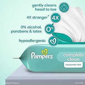 Baby Wipes, Pampers Baby Diaper Wipes, Complete Clean Unscented, 3X Pop-Top Pack, 216 Count