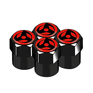 Anime Tire Valve Stem Caps, 4 Pack Car Tire Air Caps Cover, Hexagon Design Light-Weight Aluminum Alloy Screw-On Universal Auto Wheel Tire Stem Covers for Car, Truck, SUV, Motorcycle, Bike, Black