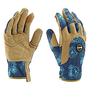 Miracle Gro Women's High-Dexterity Gardening Work Gloves, Touchscreen Technologies, Abrasion Resistant, Comfort, Blue/Tan, Medium, (MG86207/WML)