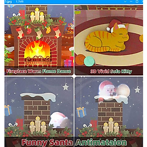 MZD8391 Upgraded Animated Santa Projections Christmas Cards, 3D Pop Up Christmas Gift Greeting Cards with Music & Lights, Music Play We Wish You A Merry Christmas for Christmas Holiday