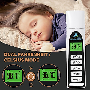 Amplim Baby Thermometer | 3-in-1 Accurate Infrared Thermometer for Ear, Forehead & Touchless, FSA/HSA Eligible Fever Thermometer for Baby, Infants, Toddlers, Kids & Adults | White Base Stand & Clock