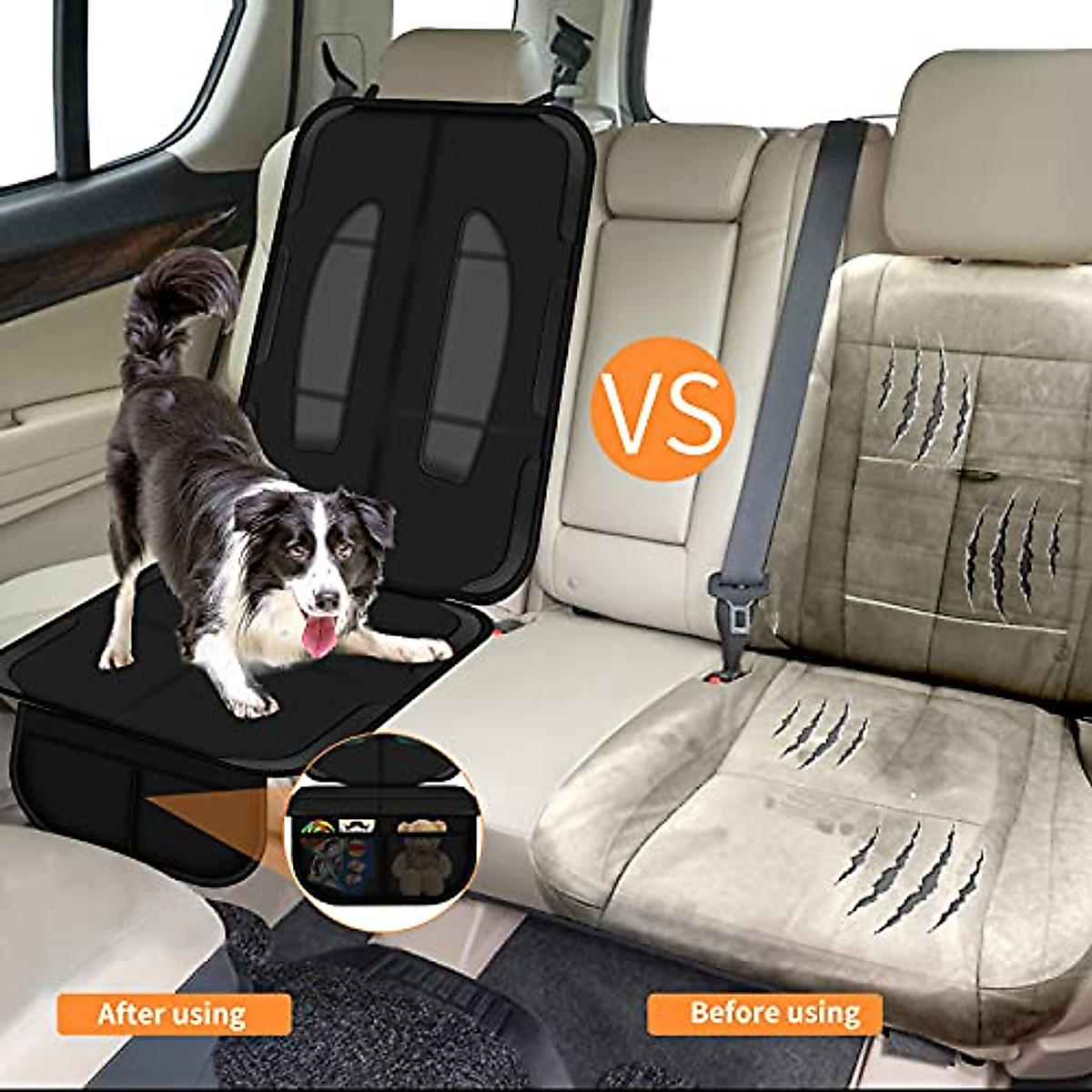 Panpany Car Seat Protector for Child Car Seat 2 Pack: Non-Slip Thickened seat Back Protector not Leave Imprint with Extra 4 Large Storage Pockets, carseat seat Protectors for Kids and Pets