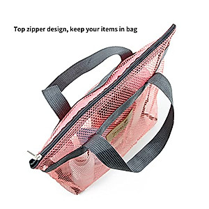TOPASION Mesh Shower Caddy Bag Portable Hanging Toiletry and Bath Organizer with Zipper for Travel, Swimming, Gym, Camping, College Dorms, Beach (Pink)