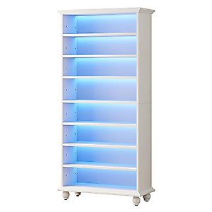 Tribesigns 9-Tier Shoe Storage Cabinet with LED Lighting, 30 Pairs Narrow Tall Freestanding Shoes Cabinet, Wood Entryway Shoe Organizer with Solid Wooden Legs for Closet (1, White)