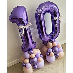 Number 10 Purple Balloons 40 Inch Giant Purple 10 Number Foil Helium Balloons for 10th Purple Birthday Party Supplies 10th Anniversary Events Decorations