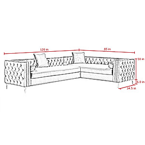 Inspired Home Green Corner Sectional Sofa - Design: Giovanni | 120" Right Facing | Velvet | Storage | Metal Legs | Tufted Design