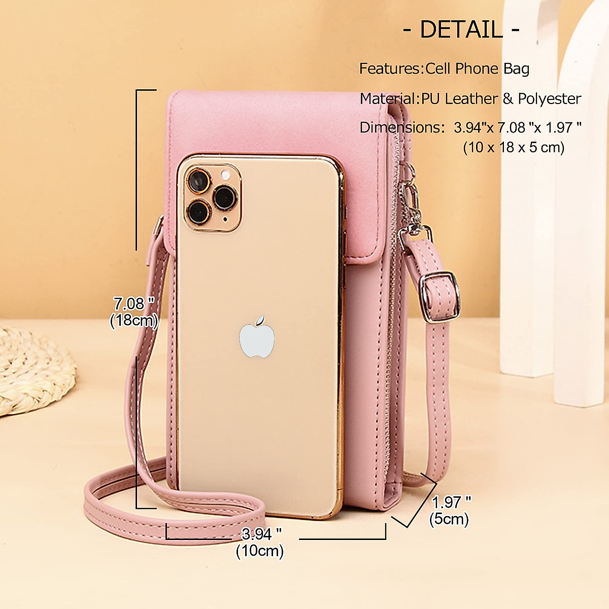 Aovtero Small Cell Phone Crossbody Purse for Women Mini Shoulder Handbag Wallet with Credit Card Slots (Pink)