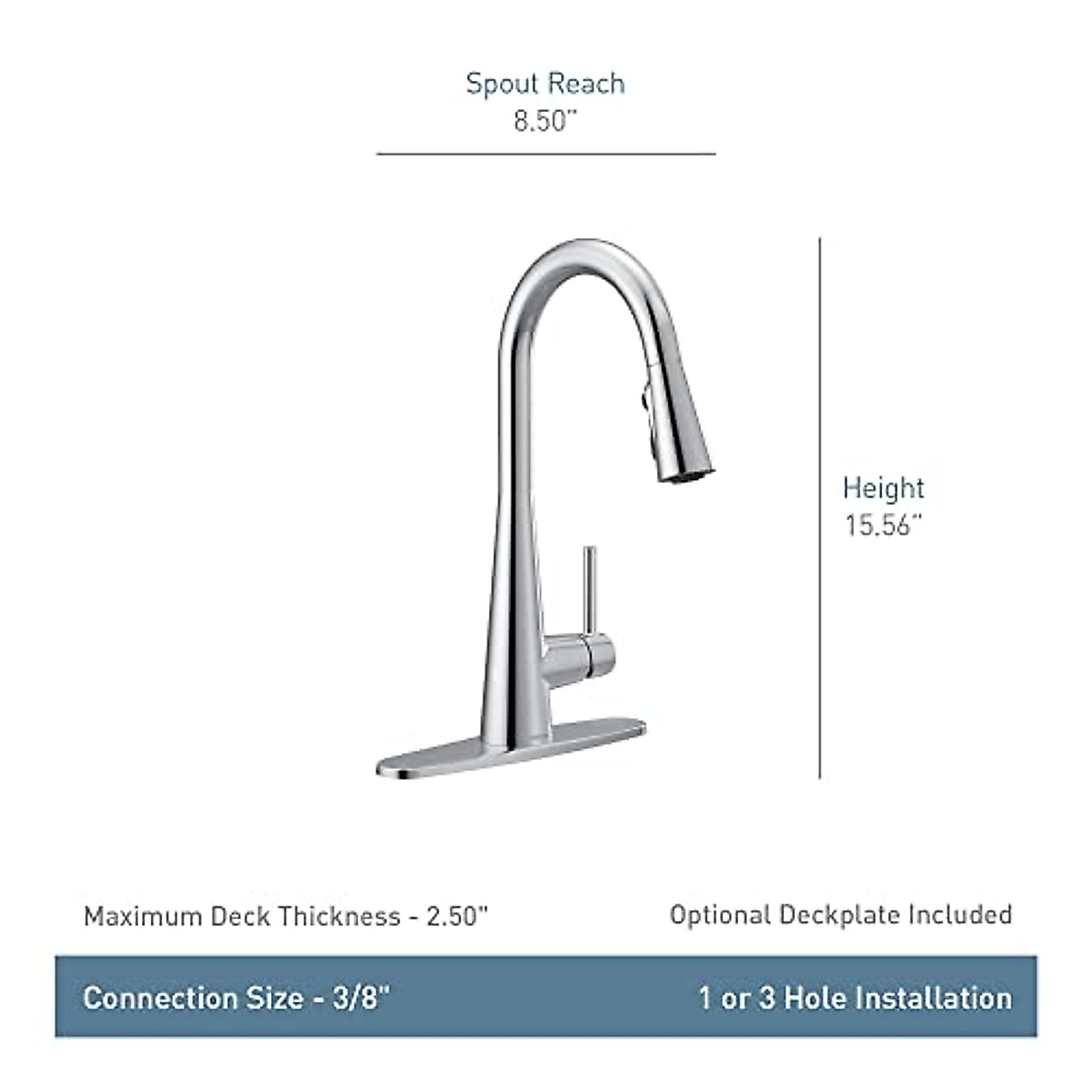 Moen Sleek Chrome One-Handle High Arc Pulldown Kitchen Faucet Featuring Power Boost, Modern Kitchen Sink Faucet with Pull Down Sprayer, 7864