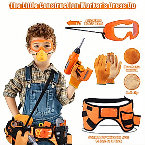 Toy Tool Set for Boys 46pcs Pretend Play Construction Toy with Storage Bag&Kids Toolbelt, Electric Drill Toy, Tape Measure, Goggle Toys Durable Kids Tool Accessories for 3 4 5 6 Year Old Kids Boys