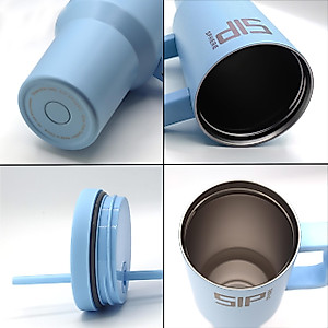 SIP SPHERE 40oz, Travel Mug, Insulated Thermal Mug, 2 Straw Tumbler, Reusable Coffee Mug, Drinking Glass, Tumbler Cup for Coffee, Tea, Whiskey, Juice (Baby Blue)