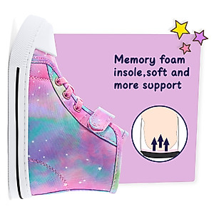 K KomForme Toddler Sneakers Girls Canvas High Top Walking Shoes with Hook and Loops Colorful