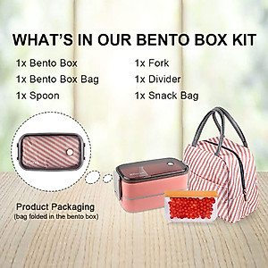 NatraProw Bento Box For Adults BPA-Free Leak Proof 3 Compartments Lunch Box Kit With Detachable Divider, Lunch Bag, Stackable Lunch Containers Pink Bento Box With Utensils (pink)
