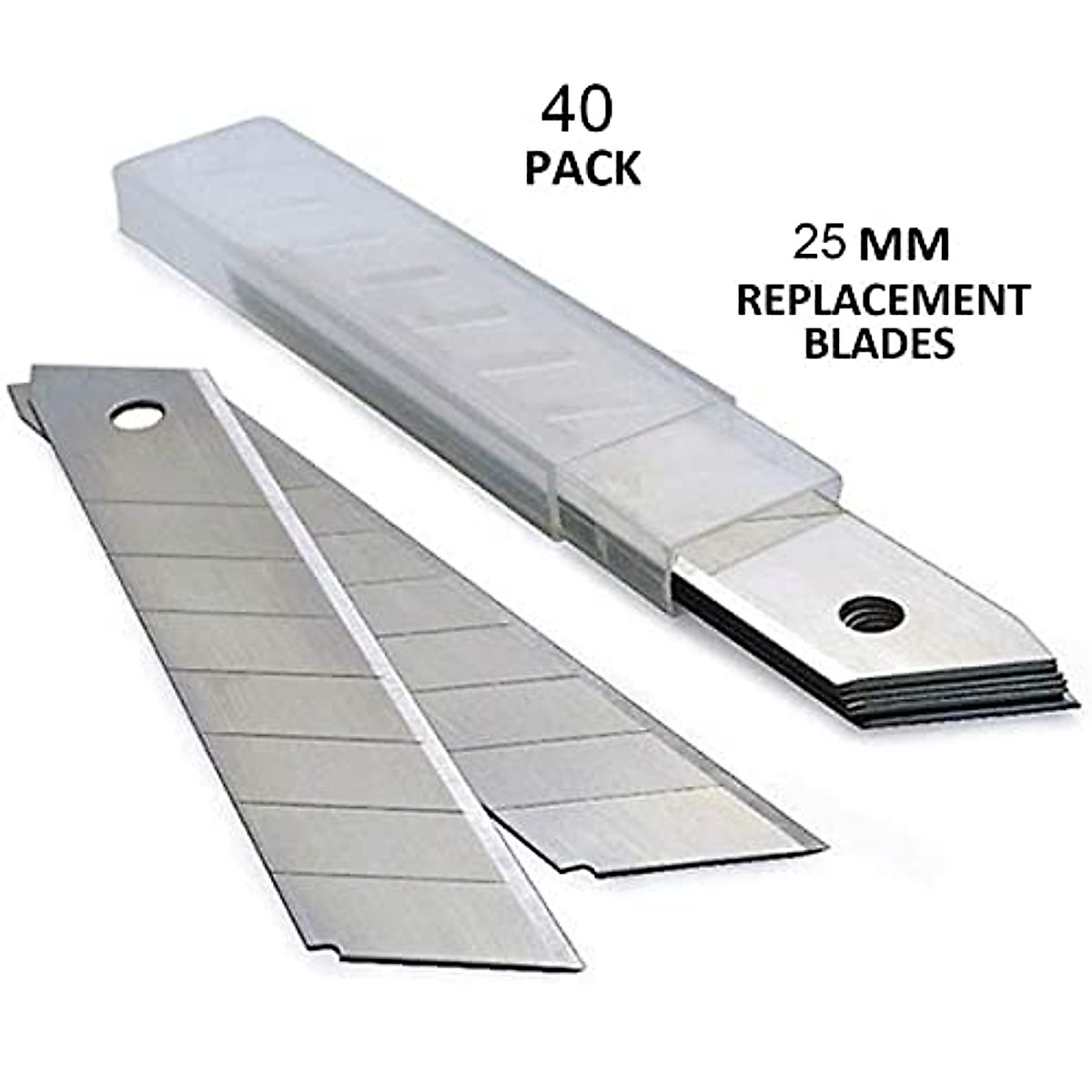 25MM Heavy Duty Utility Knife, Box Cutter SK-5 Retract Blades, Snap-Off Cutters with Rubber Grip for Cardboard, Boxes, DIY Crafts (40-Pack Replacement Blades)