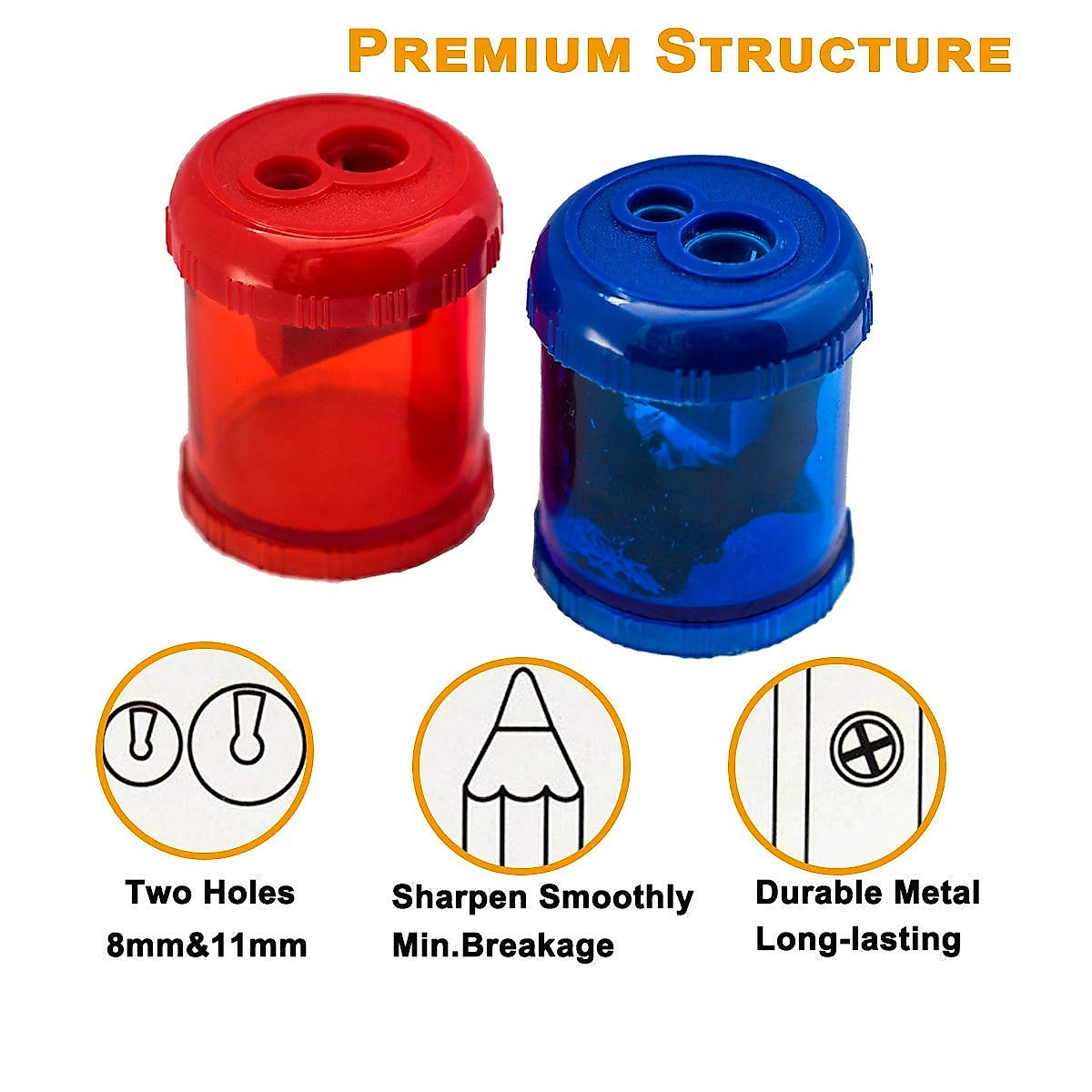 WEKOIL Manual Pencil Sharpener Dual Twin Holes Duty Metal Sharp Blade Crayon XL Sharpener with Large Round Catches Sharpening Regular HB Pencils Graphite Colored Jumbo Pencils for Designers Teachers