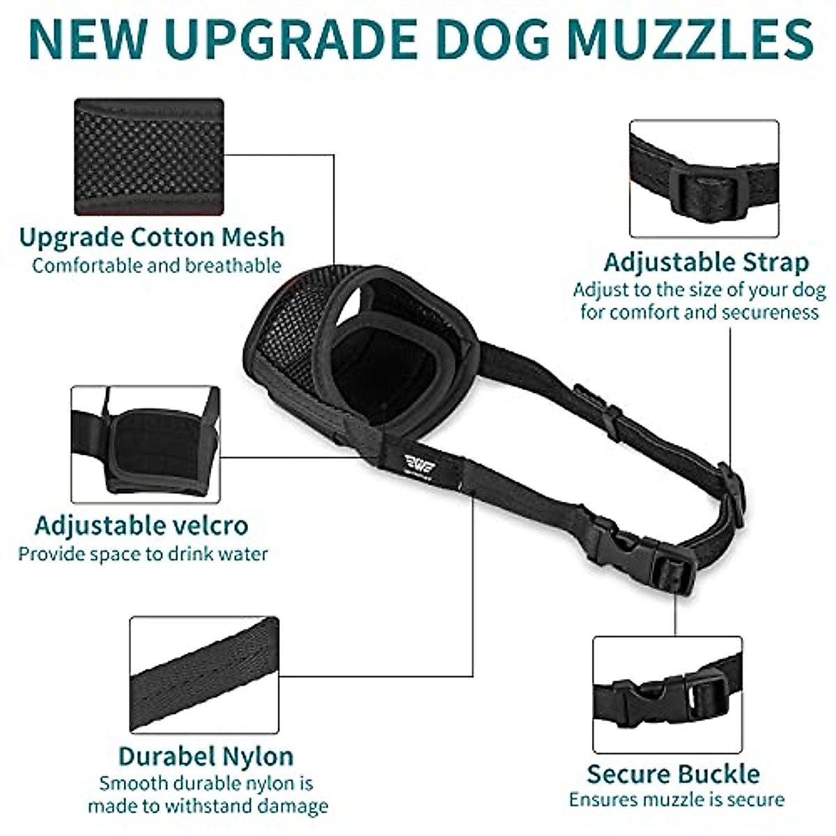 Dog Muzzle for Medium Dogs, Dog Muzzle for Large Dogs Biting, Soft Nylon Muzzle Anti Biting Barking Chewing,Air Mesh Breathable Drinkable Adjustable Pet Muzzle for Medium Large Dogs L Black