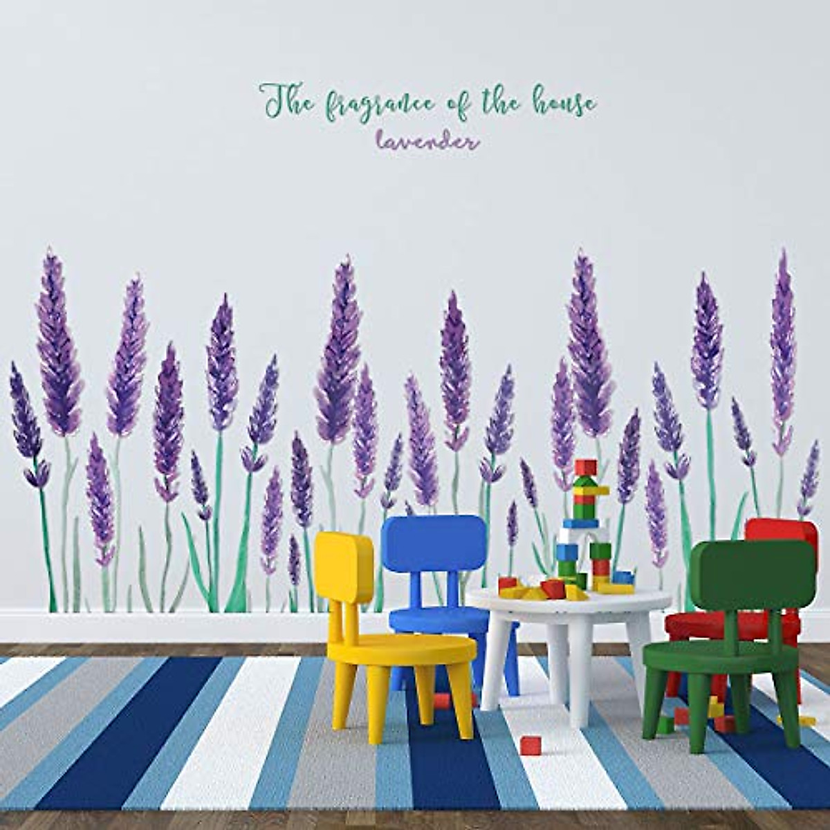 Amaonm Removable Creative Purple Lavender Wall Decal DIY Flower Fresh Grass with Lettering Wall Stickers Peel and Stick Art Decor for Kids Girls Bedroom Living Room Bathroom Nursery (Lavender)