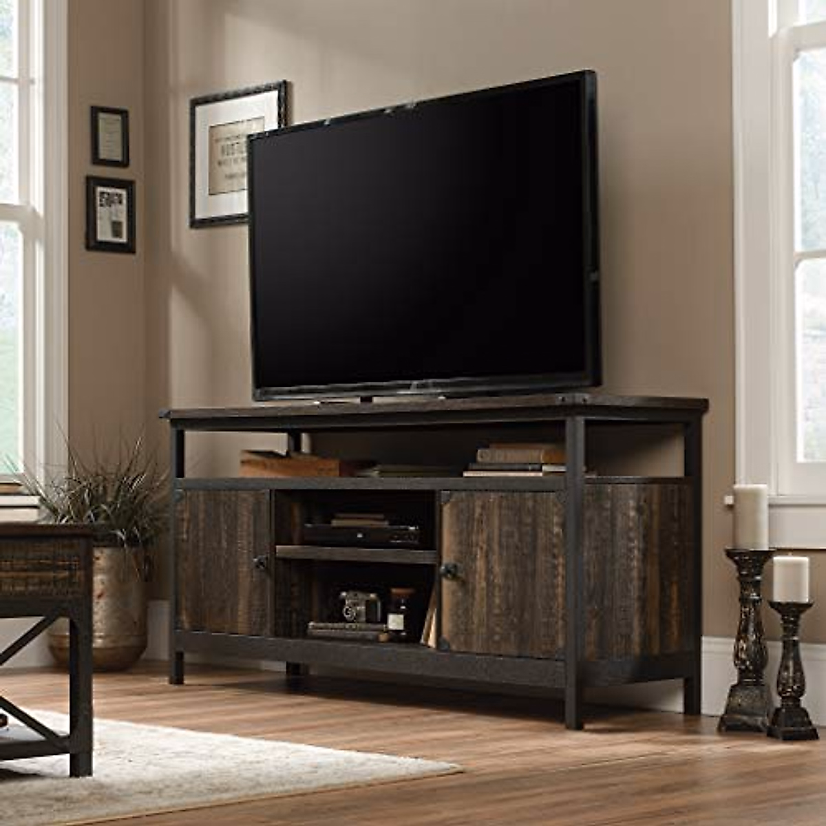 Sauder Steel River Credenza, for TVs up to 60", Carbon Oak Finish