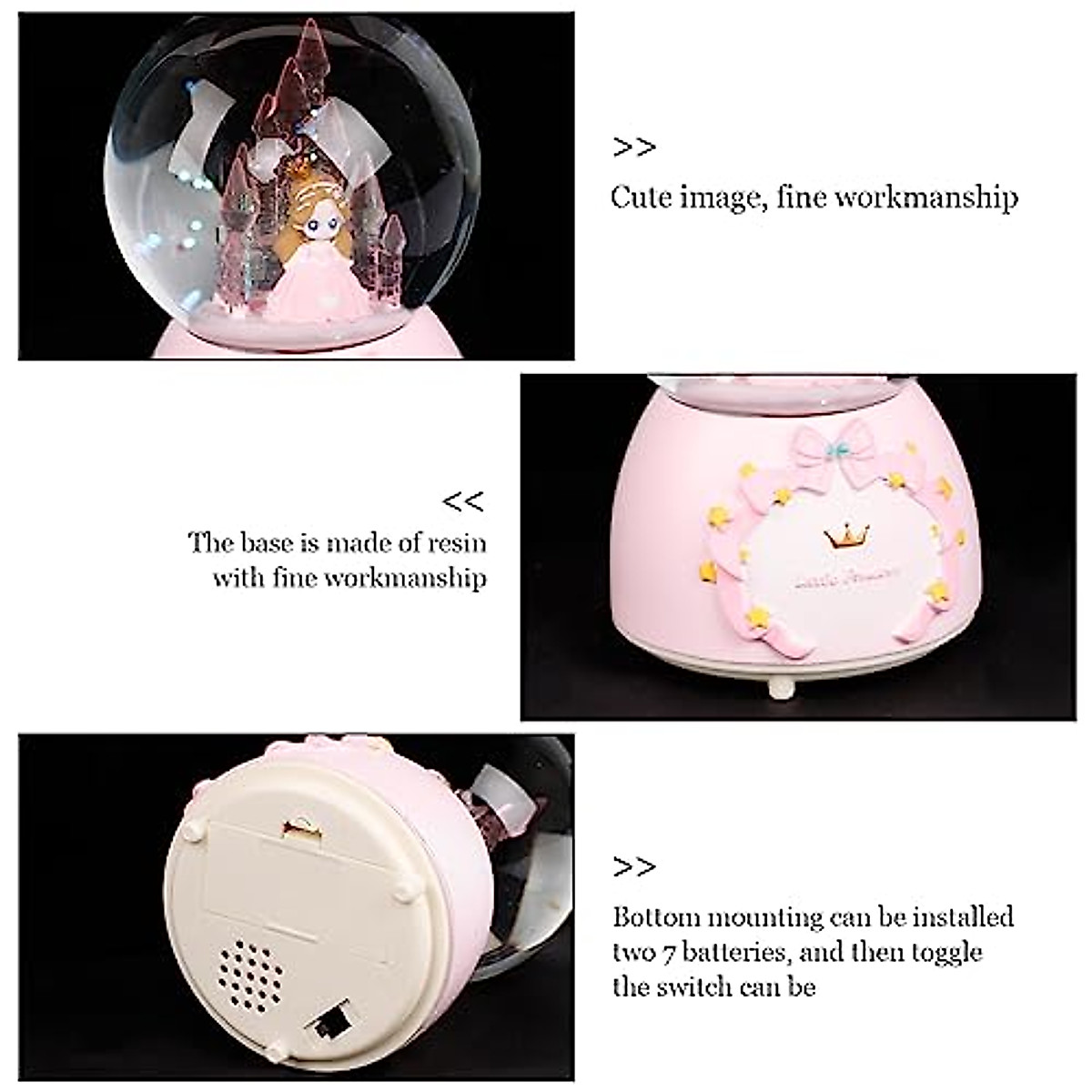Xmas Snow Globe Crystal Castle Ball Rotate Snowfall Musical Crystal Ball with 7 Color Changing Lights Princess for Girls Boys
