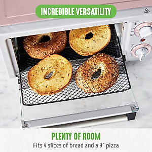 GreenLife Countertop Stainless Steel Toaster Oven Air Fryer, PFAS-Free, Ceramic Nonstick Tray Rack and Airfry Basket, Dual Heating, 4 Slice Capacity, Adjustable Temperature and Time Control, Pink