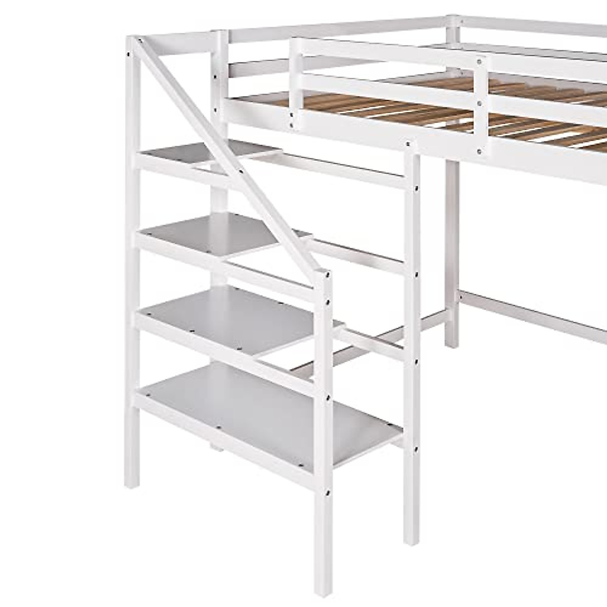 Harper & Bright Designs Full Size Loft Bed with Stairs and Hanging Rod, Wooden Full Loft Bed Frame with Storage Shelf, High Loft Beds for Kids Boys Girls Teens Dorm Bedroom (Full, White)