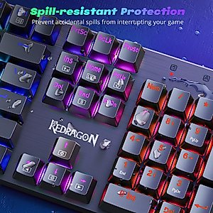 Redragon Mechanical Gaming Keyboard Wired, 11 Programmable Backlit Modes, Hot-Swappable Red Switch, Anti-Ghosting, Double-Shot PBT Keycaps, Light Up Keyboard for PC Mac