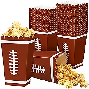 24 Pcs Football/Basketball/Softball/Volleyball Party Popcorn Boxes Popcorn Bags Buckets Container Holder Sport Party Favors for Sport Party Supplies Decorations (Football)