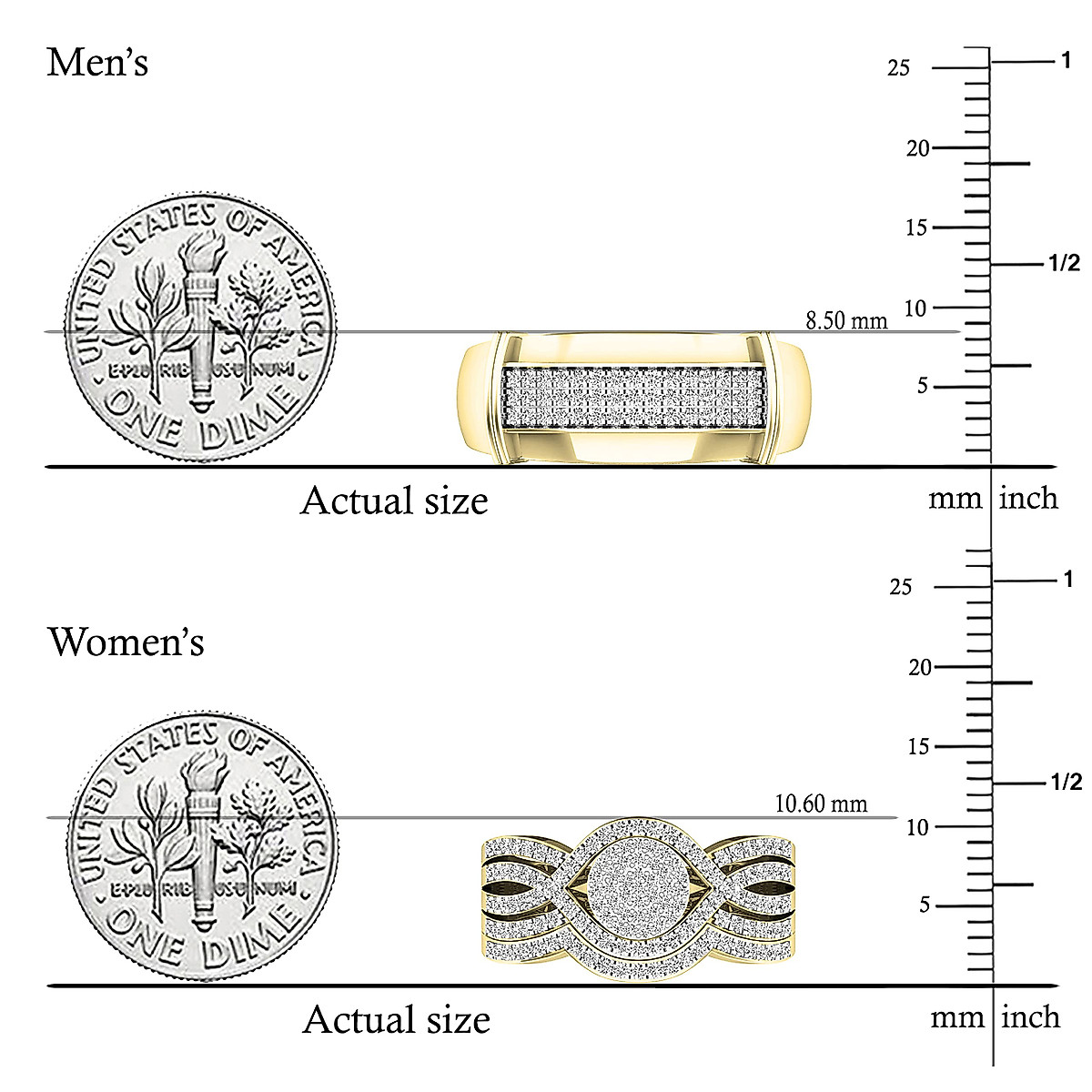 Dazzlingrock Collection Men’s and Women’s Ring with Enhancer Guard Band, 0.65 Carat (ctw) Diamond with 10k Yellow Gold, White