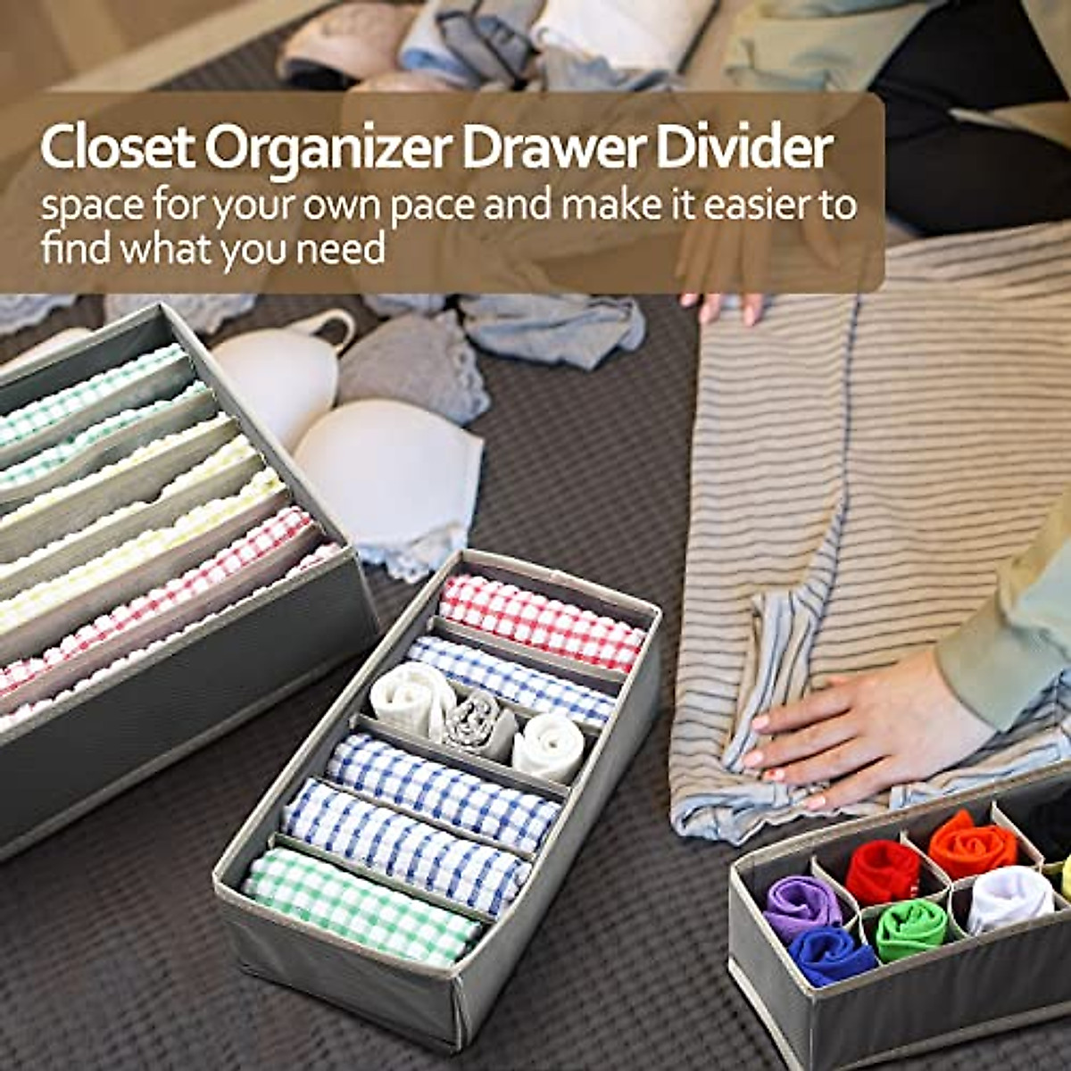 16 Pieces Closet Underwear Organizer Drawer Divider Foldable Bra Organizers Cabinet Clothes Socks Drawer Organizer Storage Box Baskets for Underwear, Bras, Socks, Ties and Towels