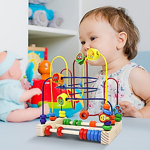 Fajiabao Bead Maze Toy Wooden Toddler Roller Coaster Abacus for Toddlers 1-3 Montessori Activity Cube for Kids First Birthday Gifts for Boys Girls 1 2 3 Years