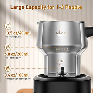 Secura Coffee Milk Frother, 4-in-1 Electric Milk Steamer and Frother with Detachable Stainless Steel Jug - Automatic Hot/Cold Milk Warmer for Lattes, Hot Chocolate - Induction Heating, Dishwasher Safe