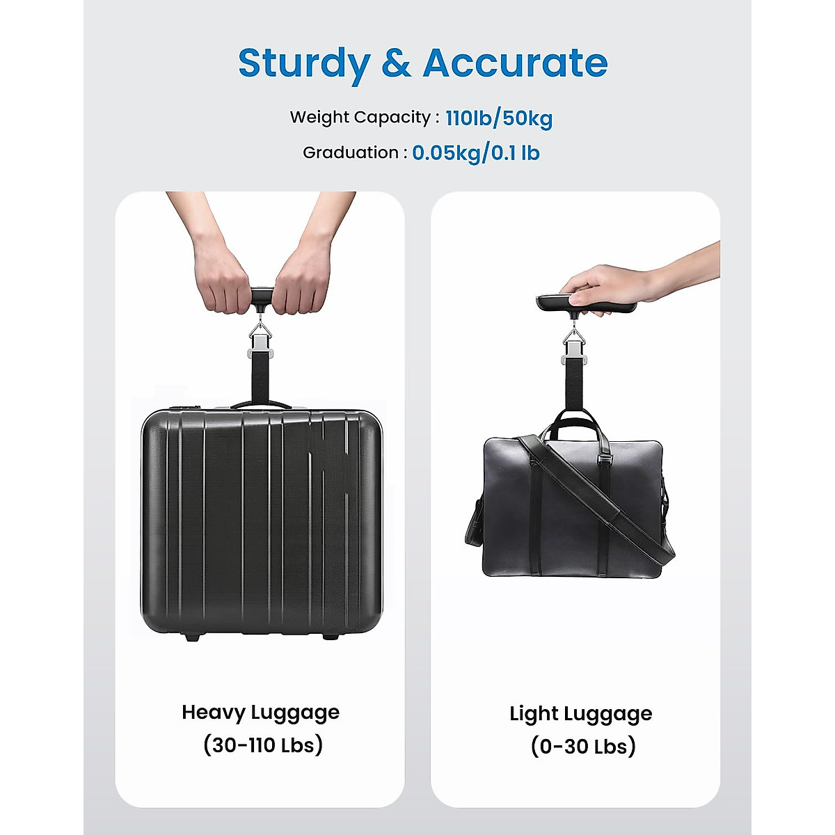 RENPHO Luggage Scale, Suitcase Scale for Travel, Baggage Weight Scale with Backlit, Portable Handheld Scale with Tare Function, Overweight Reminder, Rubber Paint, 110lb/50kg, Battery Included