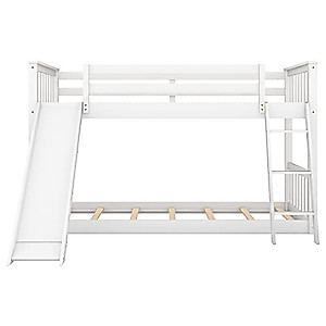 Tidyard Twin Over Twin Bunk Bed with Convertible Slide and Ladder, White for Bedroom Dorm Guest Room Home Furniture