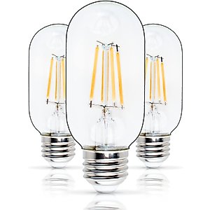 BlueStars Christmas Decoration T45 T14 Tubular E26 Edison LED Light Bulb 120V 5W (60W Equivalent), 2700K Warm White 550lm, Clear Glass for Ceiling Fan, Chandeliers, Pendant, Wall Scones, 3 Packs