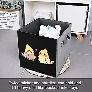 Cute Cartoon Cockatiel Canvas Collapsible Storage Bins Cube Organizer Baskets with Handles for Home Office Car