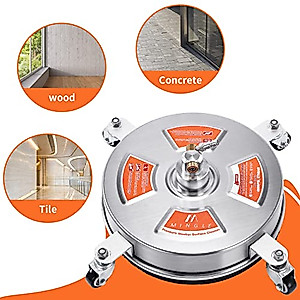 M MINGLE 14'' Pressure Washer Surface Cleaner Attachment, Driveway Power Washer Accessory with 2 Extension Wand, 1/4" Quick Connect, 4000 PSI