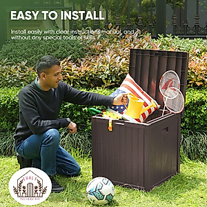 EHHLY Deck Box, 51 Gallon Front Porch Package Bin Delivery Box for Outside, Small Patio Outdoor Storage Boxes Waterproof, UV Resistant Plastic Resin Pool Storage Bins with lids, Brown