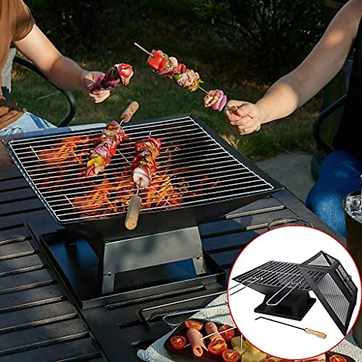 LEAYAN Garden Fire Pit Grill Bowl Grill Barbecue Rack Outdoor Fire Pit Stainless Steel BBQ Grill Small Fire Stove Heater Ideal for Warmth, BBQ in Patio/Garden/Yard