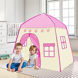 deAO Kids Play Tent Kids Playhouse Indoor Outdoor Toddler Tent Princess & Prince Castle Playhouse Fairy Tale Teepee Gift Tent Oxford Fabric Pink