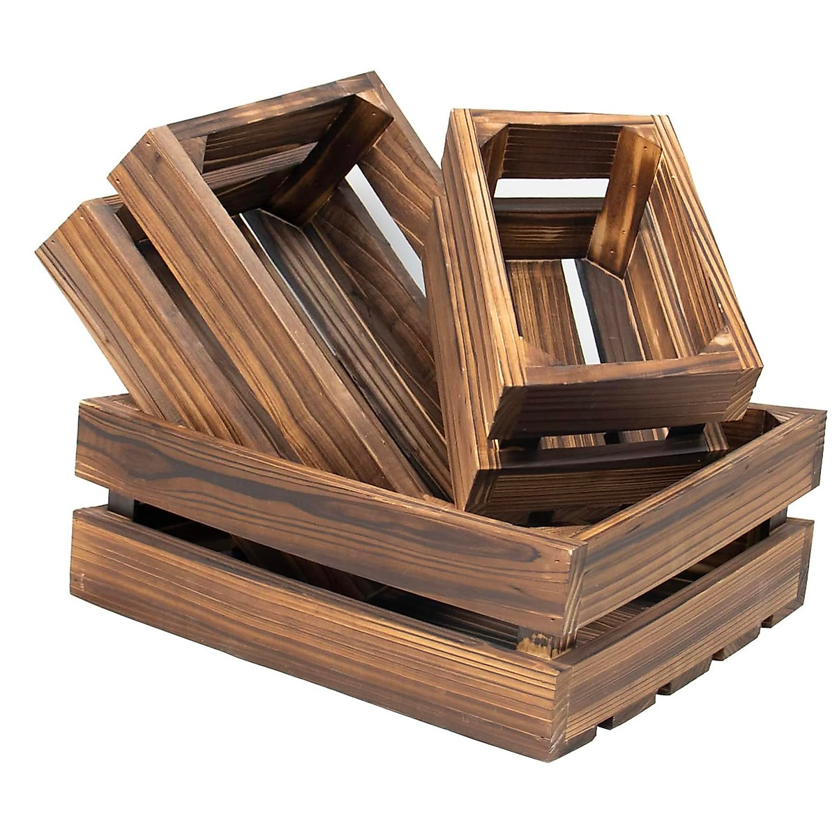 TNQNCFL Wooden Crate for Display and Storage，Rustic Decorative Wood Crate，Nesting Storage Box，Wood Basket，Handmade Natural Solid Wood Box，Farmhouse Container Boxes（Extra Large Set Of 3）