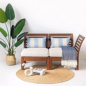 Hofdeco Beach Coastal Indoor Outdoor Pillow Cover ONLY, Water Resistant for Patio Lounge Sofa, Sky Blue Stripes Tassels, 12"x20", Set of 2