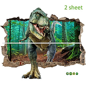 Supzone Dinosaur Wall Stickers Broken 3D Decorative Wall Decals Removable Boys Bedroom Baby Nursery Childrens Wall Decor