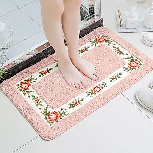 Barelove Rose Floral Area Rugs Ultra Soft Low Pile Shag Rug, Non Slip Washable Modern Floor Mat Pad for Living Room Bedroom Bathroom Dorm Kitchen Entryway, Christmas Decoration,17.7 X 29.5 INCH