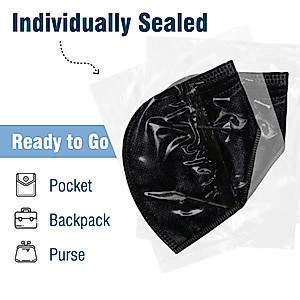 WECARE Black KN95 Adult Face Masks 20 Pack - Individually Wrapped Disposable 4 Ply Particulate Respirator Mask - Anti Fog, PM2.5, Comfortable Folded Design
