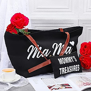 Sadnyy 2 Pcs Mama Bag for Hospital Canvas Tote Bag with Pouch Mom Diaper Bag for Labor and Delivery (Black)