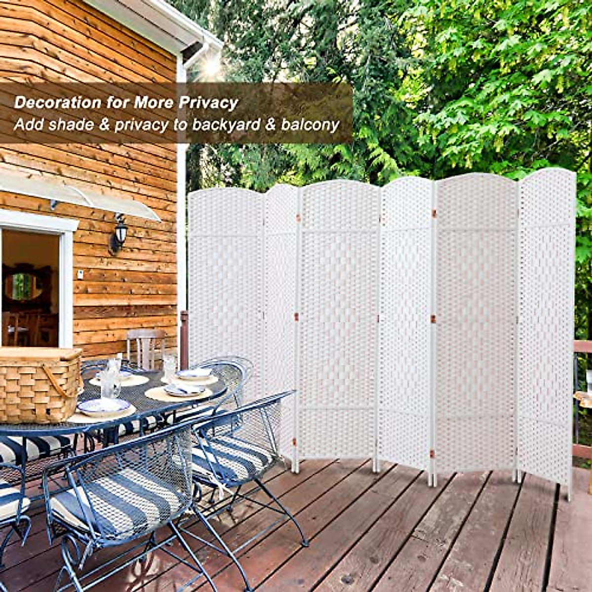 Duraspace 6 Panels Room Divider 6 FT Tall Weave Fiber Privacy Screen Freestanding Double Hinged Folding Screen Extra Wide Room Dividers for Patio Privacy (Off White)
