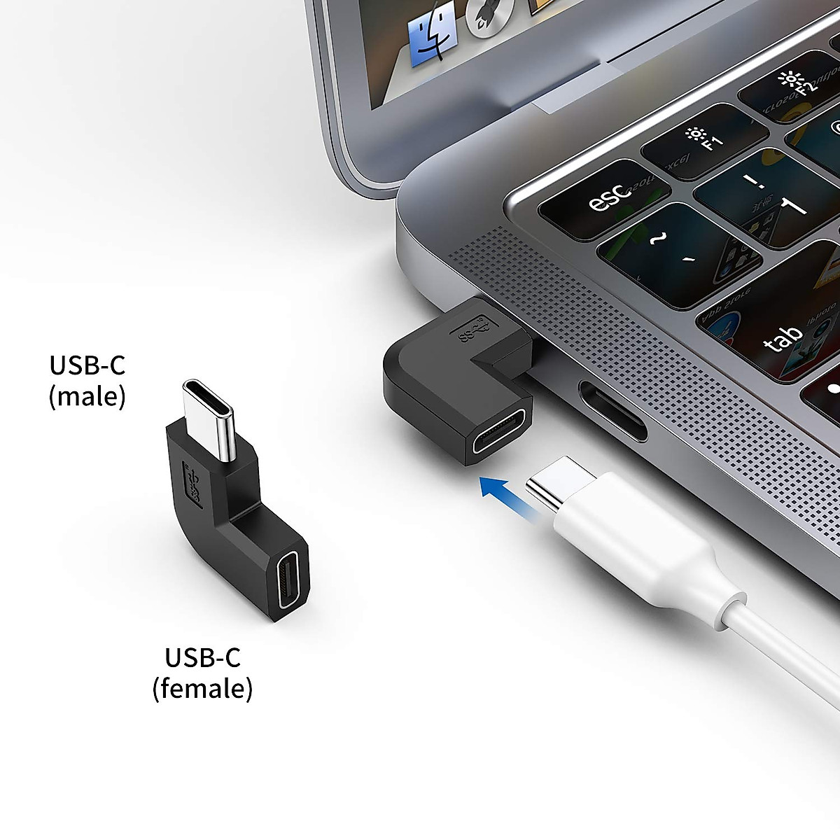 Right Angle USB C Adapter (2 Pack),3.1/10Gbps Right & Left Angled 90 Degree USB Type C Male to Female Extension Connector for MacBook Pro,Nintendo Switch,Laptop,Tablet,Mobile Phone,Oculus Quest Link