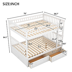 Merax Full-Over-Full Bunk Bed, Solid Wood Full Size Bunk Bed with Two Storage Drawers, Convertible Bunk Bed Can be Converted Into Two Full Size Daybeds (White)