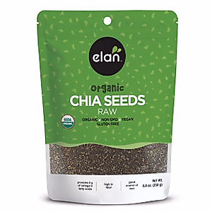 Elan Organic Chia Seeds, 8.8 oz, Natural Raw Black Chia Seeds, Plant-Based, Non-GMO, Vegan, Gluten-Free, Kosher, Gels Easily, Superfood